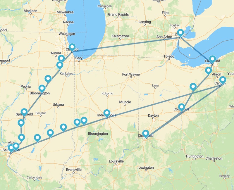 US: Route through the Midwest, from Chicago to Detroit . The best price ...